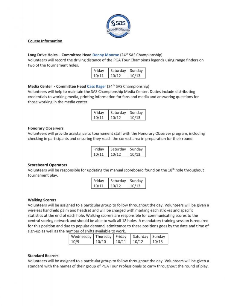 Volunteer Org Chart - SAS Championship