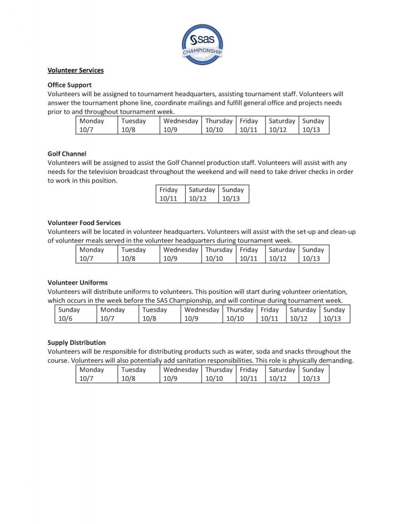 Volunteer Org Chart - SAS Championship